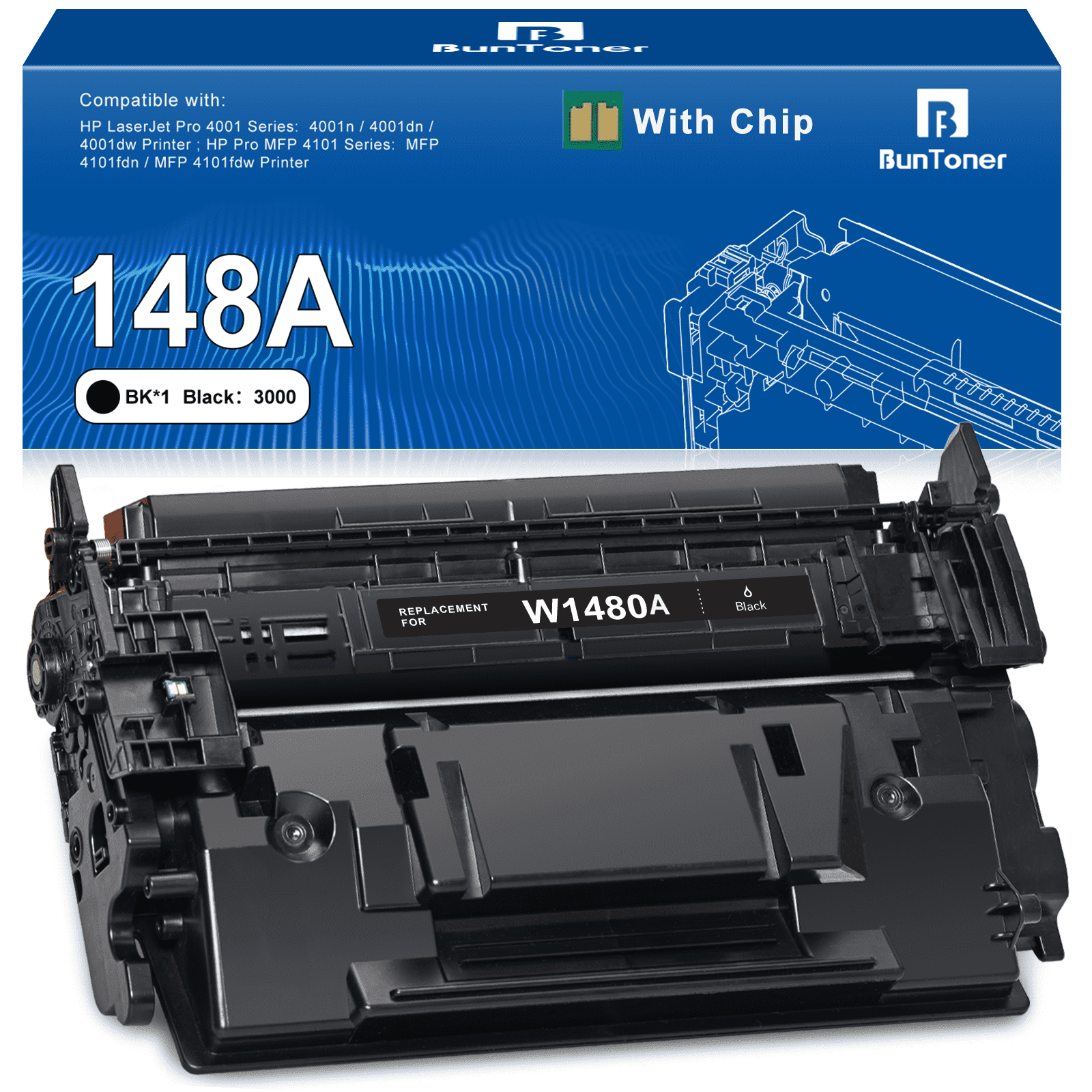 HP 148A 148X W1480A W1480X Laser Toner Cartridge for Pro 4001dw, 4001dn ...