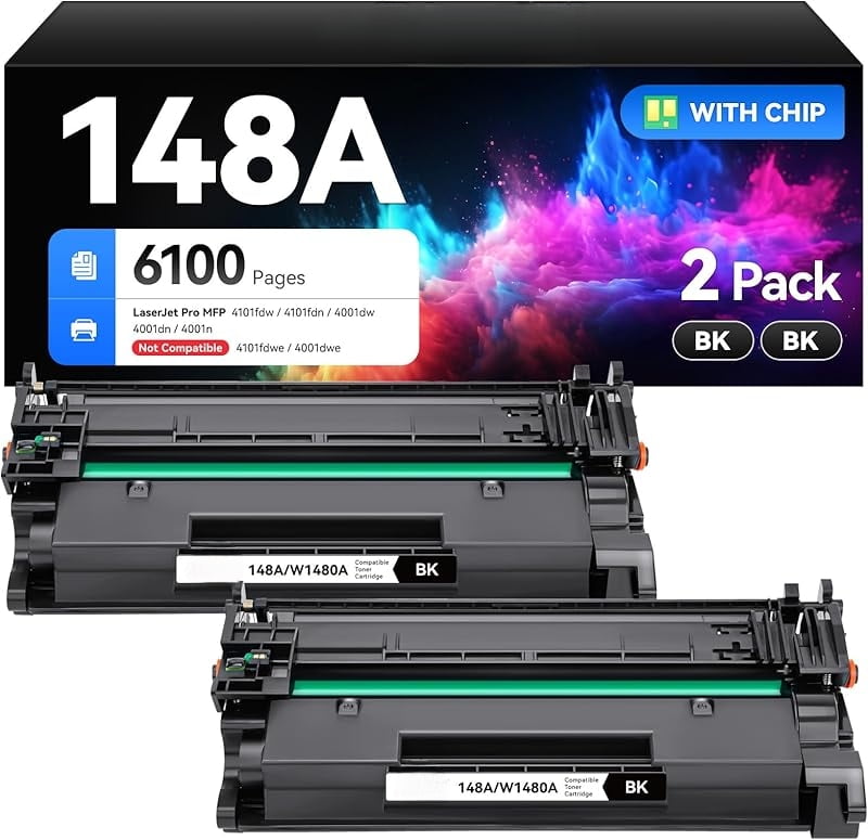 148A W1480A Black Toner Cartridge set 2-Pack High Yield with Chip ...