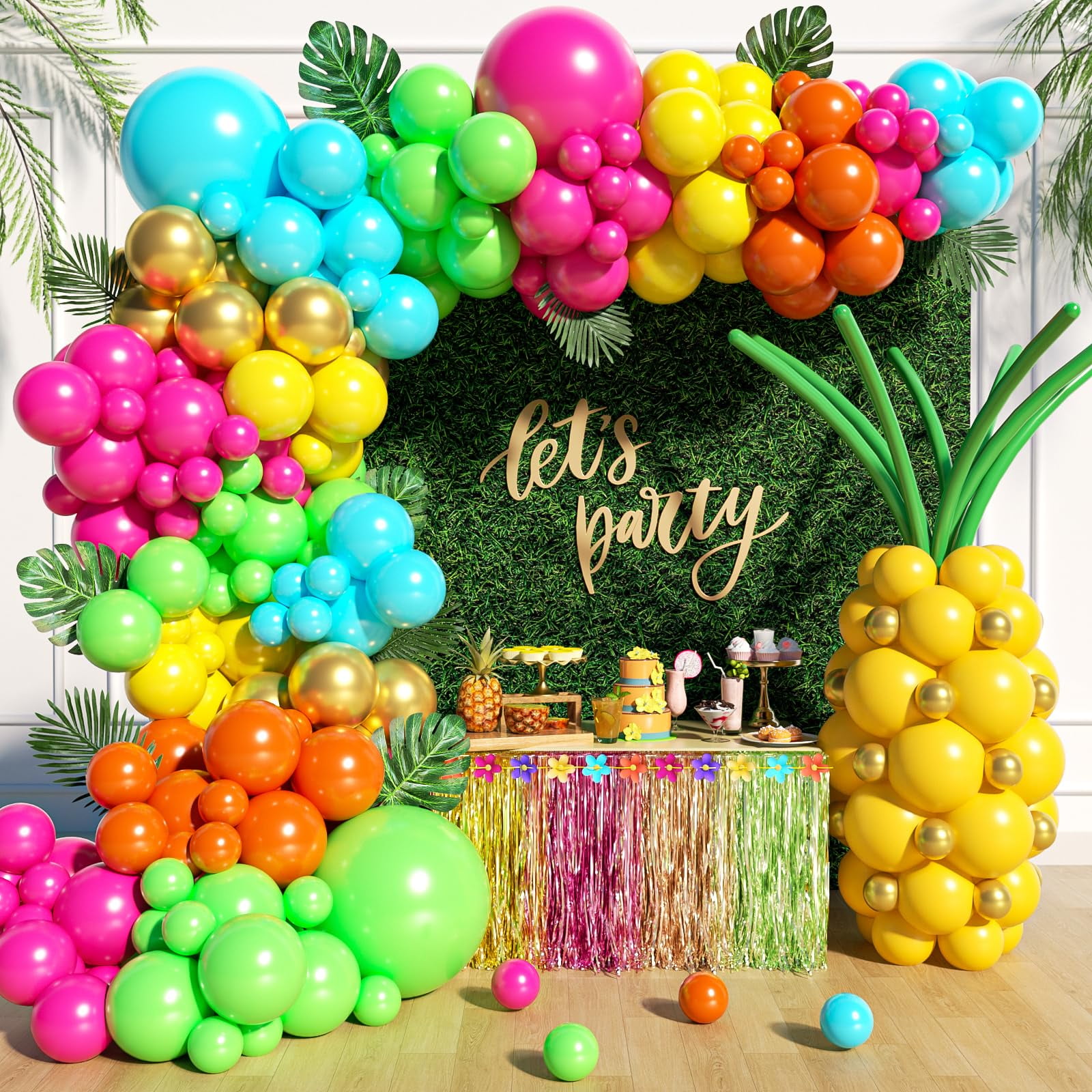 148pcs Tropical Balloon Arch IFF17 Kit with Hot Pink Lime Green Teal ...