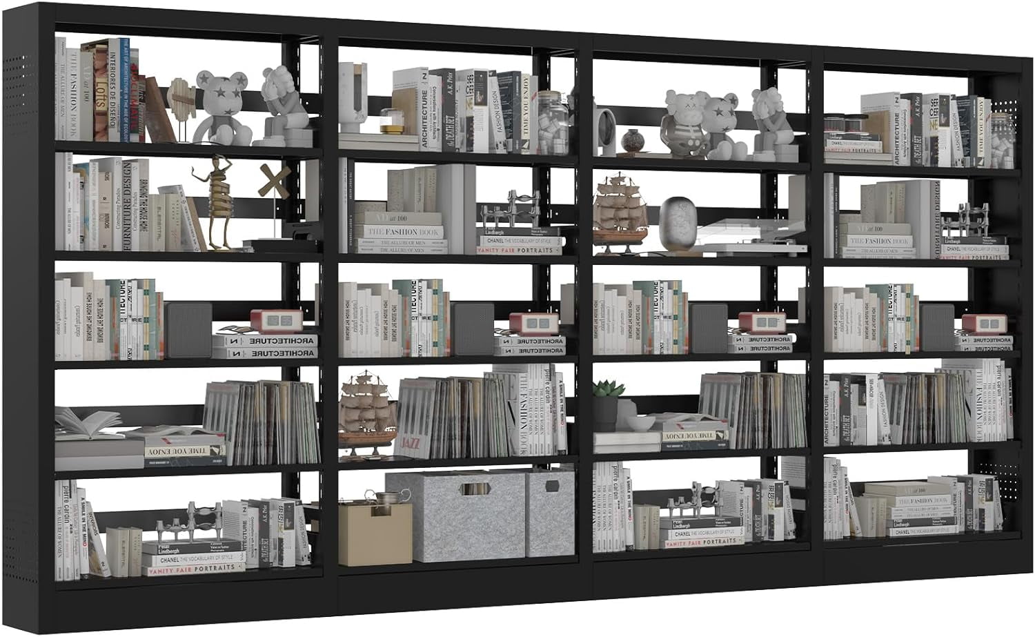 149.6"W Combination Bookshelf,Tall Black Bookcase with 5-Tier ...