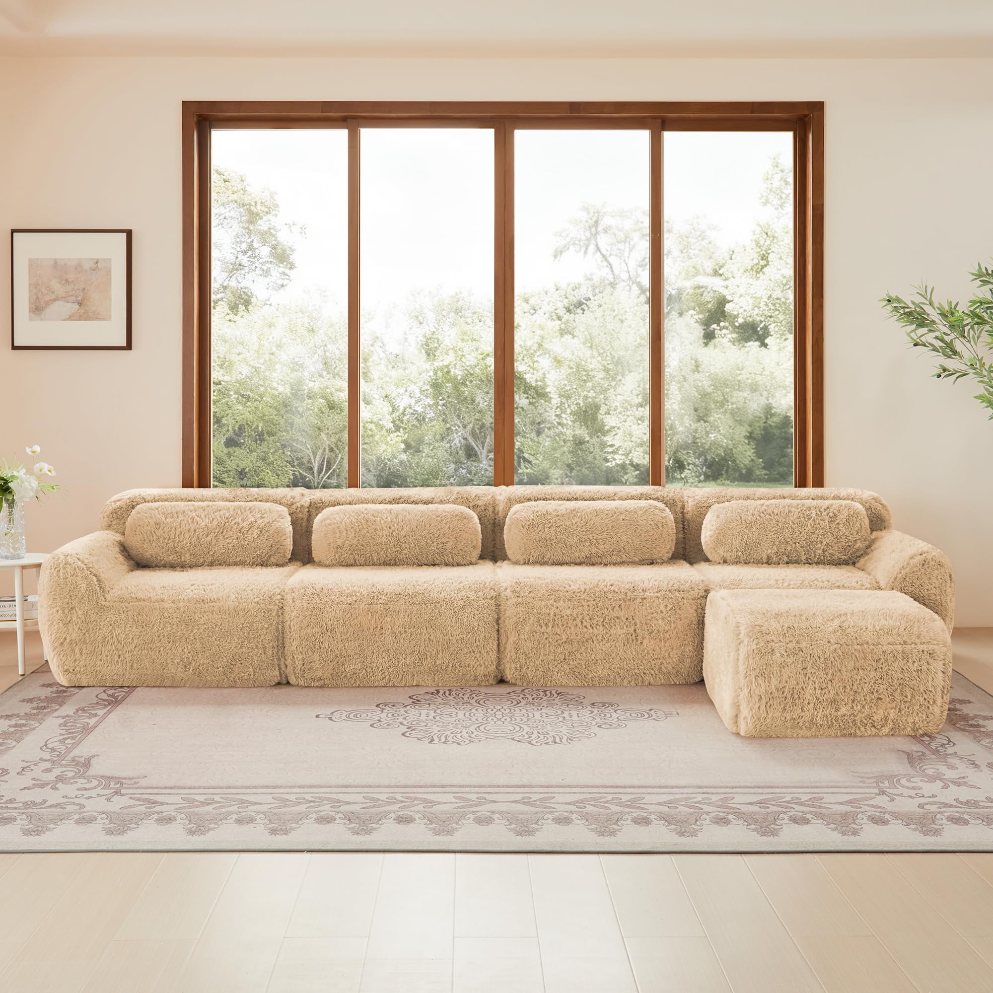 149”Boneless Cloud Couches, Soft Fluffy Plush Fabric, Modular Sectional ...