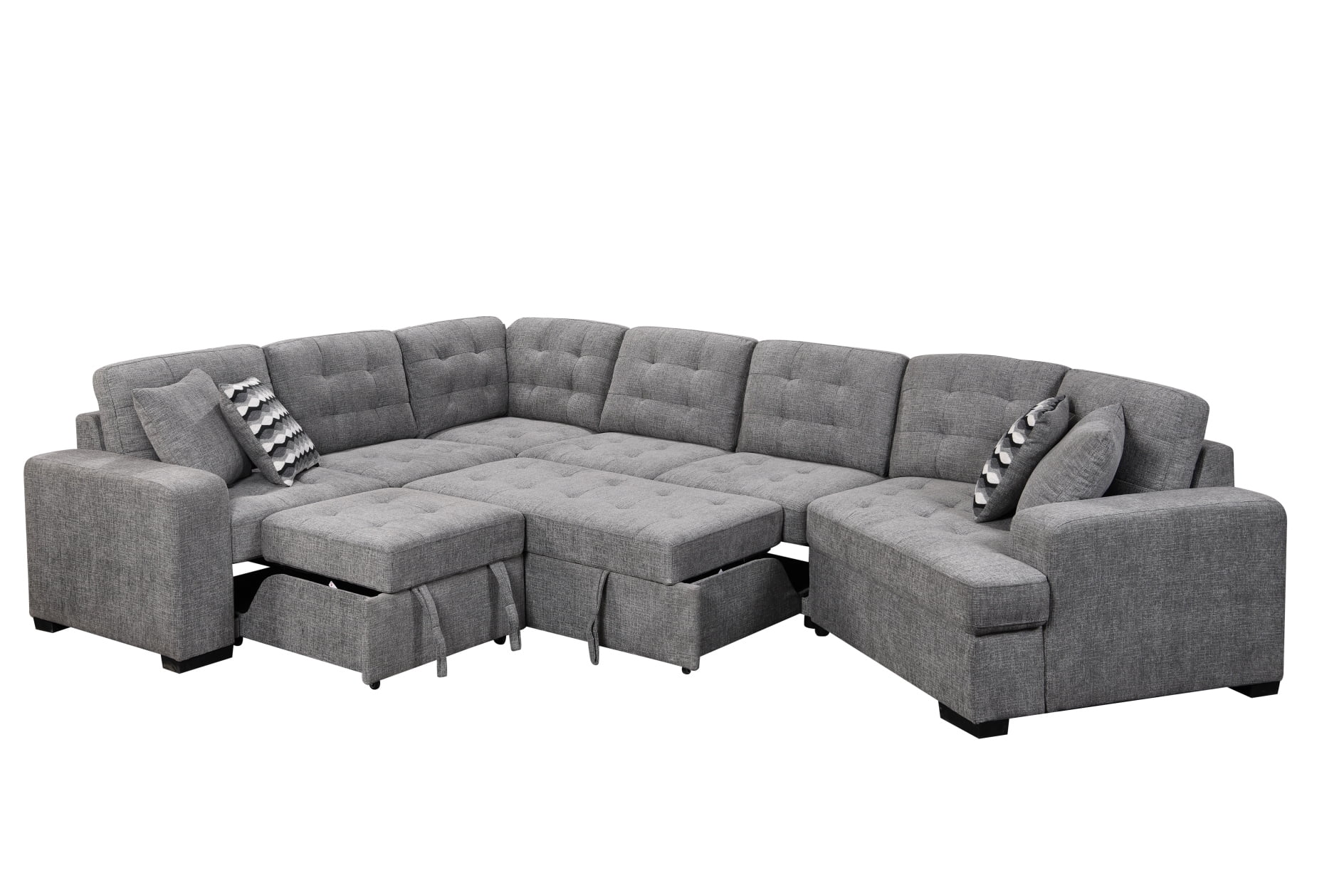 149" Oversized Sectional Sofa Sleeper, Large Upholstered U-Shape Couch ...