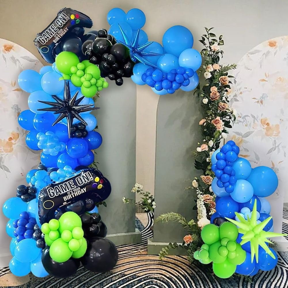 149Pcs Game Theme Balloon Garland Kit, Green Blue Black Latex Balloon ...