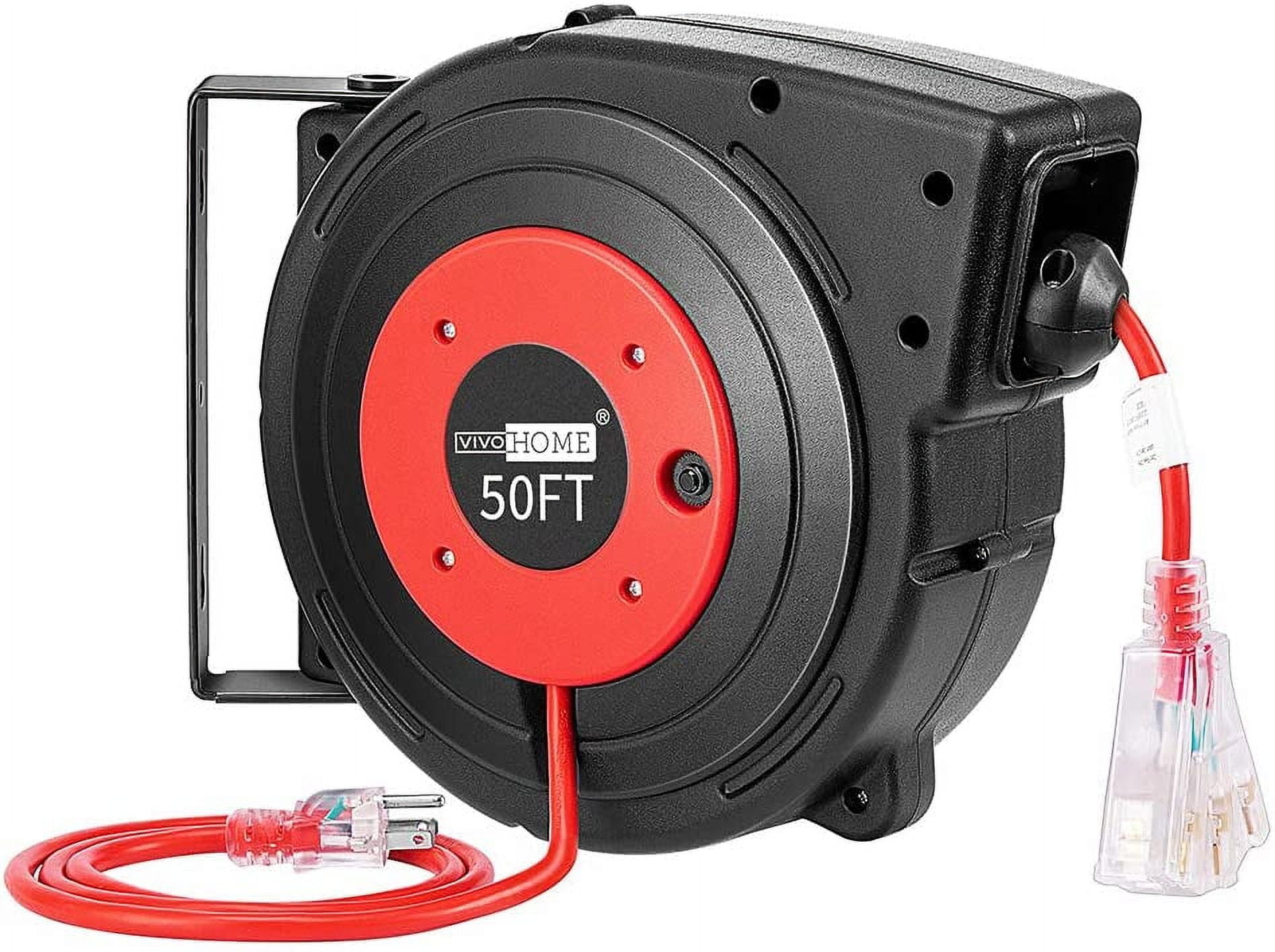 14AWG/3C SJTOW Heavy Duty 50 Feet Retractable Extension Cord Reel with ...