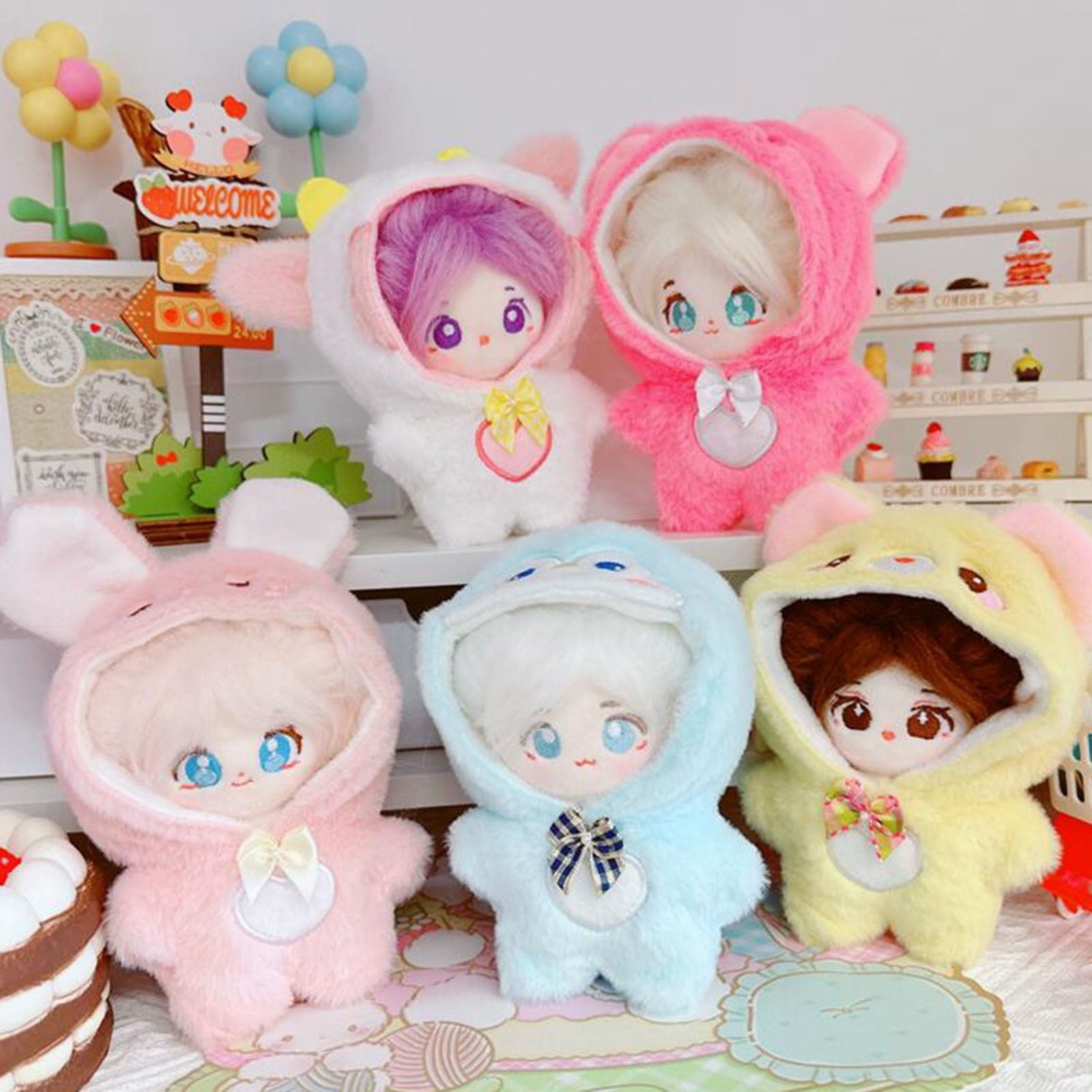 14CM Doll Jumpsuit Hooded Hat Cute Cartoon Mini Bodysuit One-piece Set ...