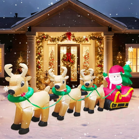 14FT Christmas Inflatables Santa Claus Sleigh Outdoor Decorations ...
