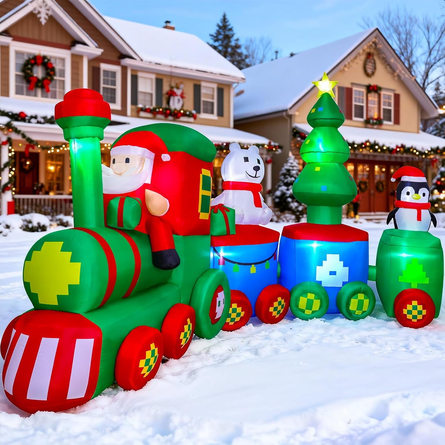 14FT Christmas Inflatables Train with Santa Claus Bear Penguin ...