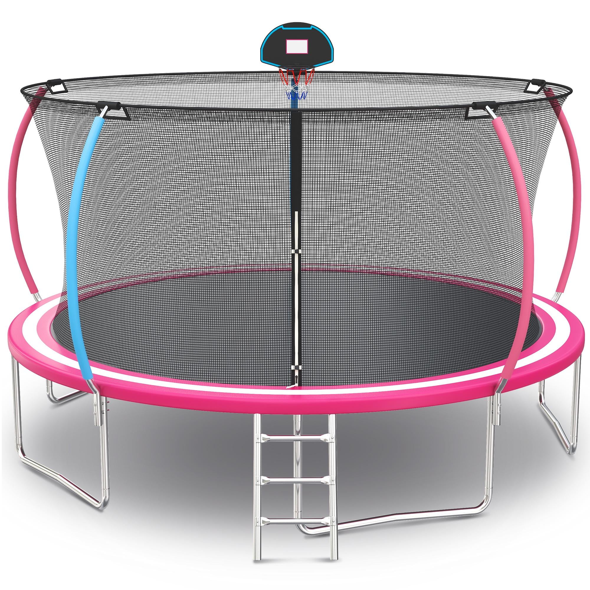 14FT Kids Trampoline with Hoop & Safety Poles - Heavy-Duty, All-Weather ...
