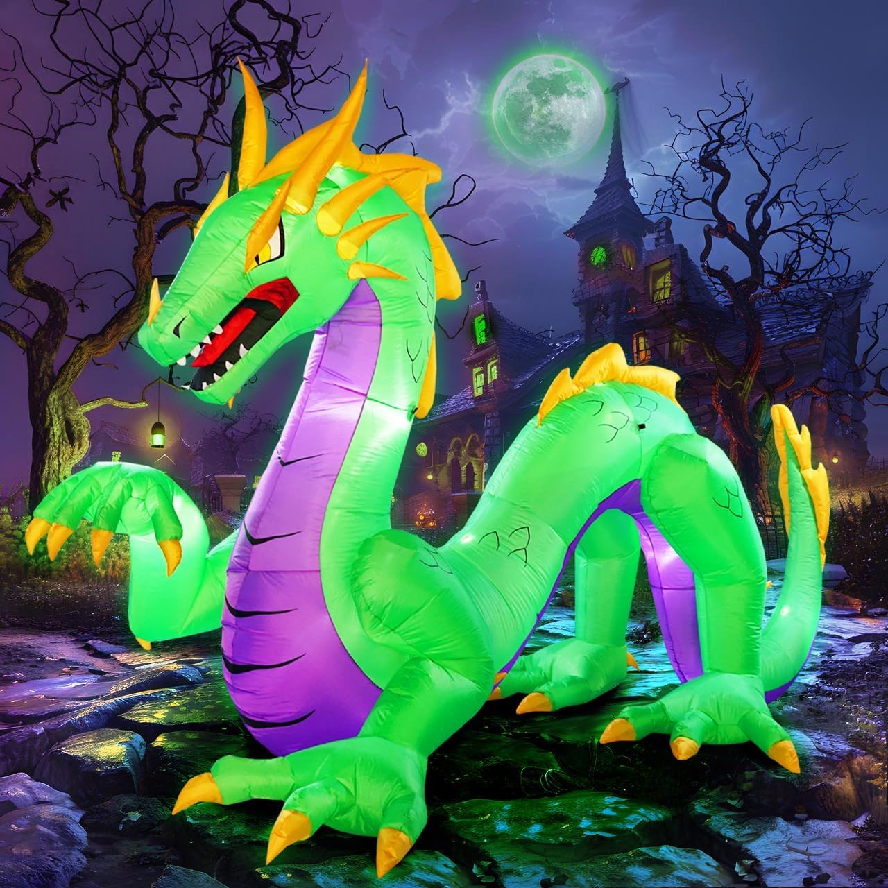 14FT Length Giant Green Halloween Inflatable Dragon, Blow Up Dragon ...
