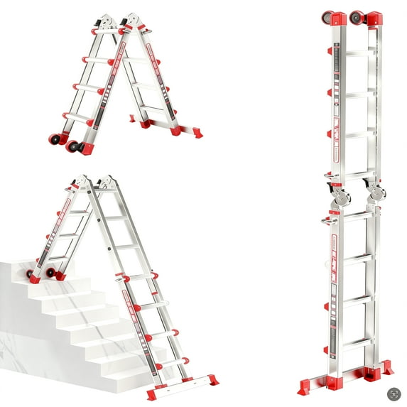 Fakiya 14FT Telescoping A-Frame Ladder with wheels and stabilizer bar ...
