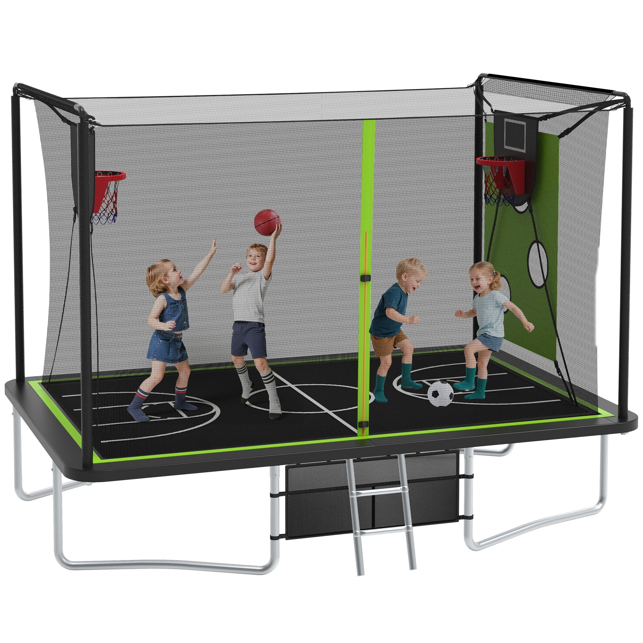 8X12FT Rectangular Trampoline with Enclosure Net, SEGMART Big Outdoor ...
