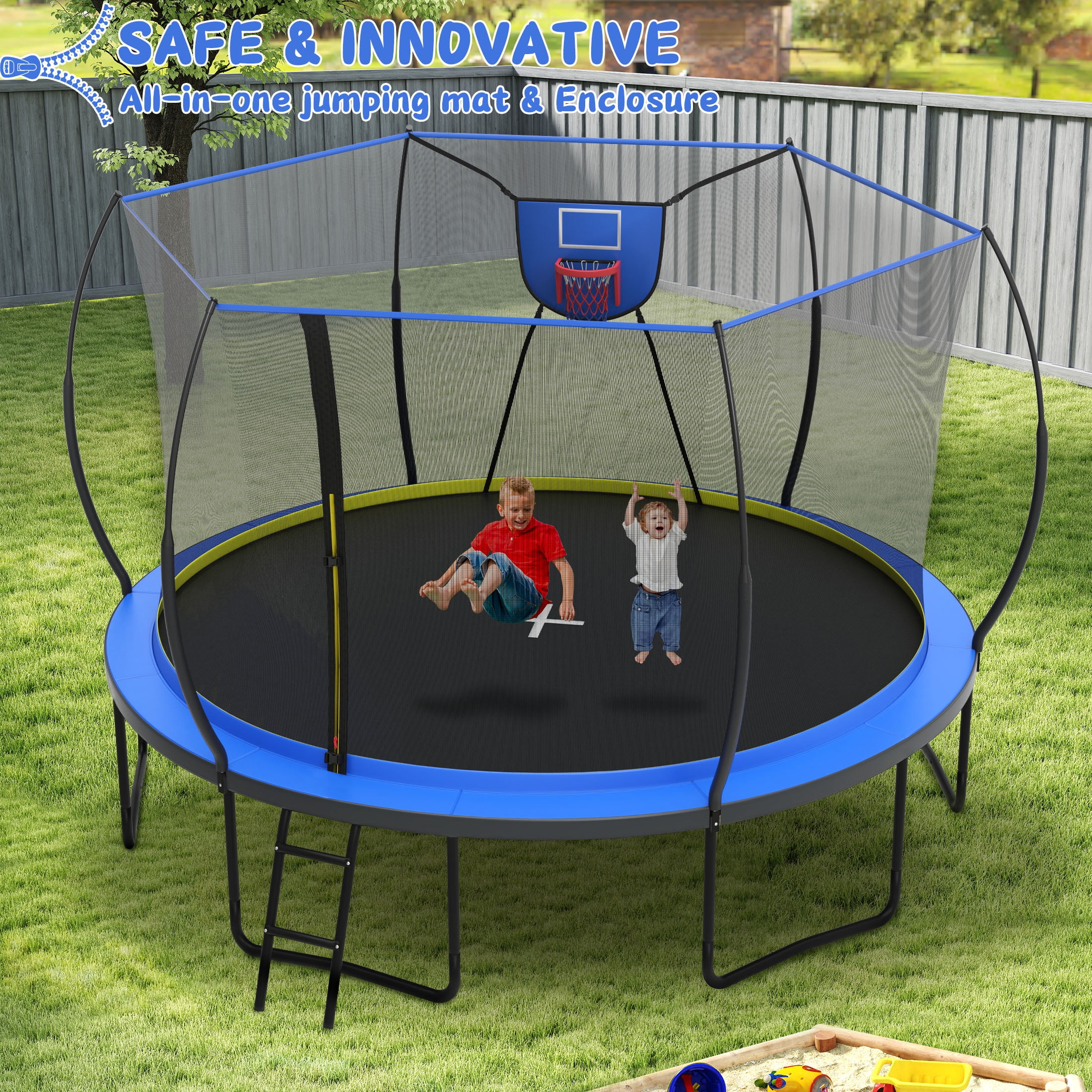 14FT Trampoline for Kids, Seizeen Upgraded Curved Trampoline w ...