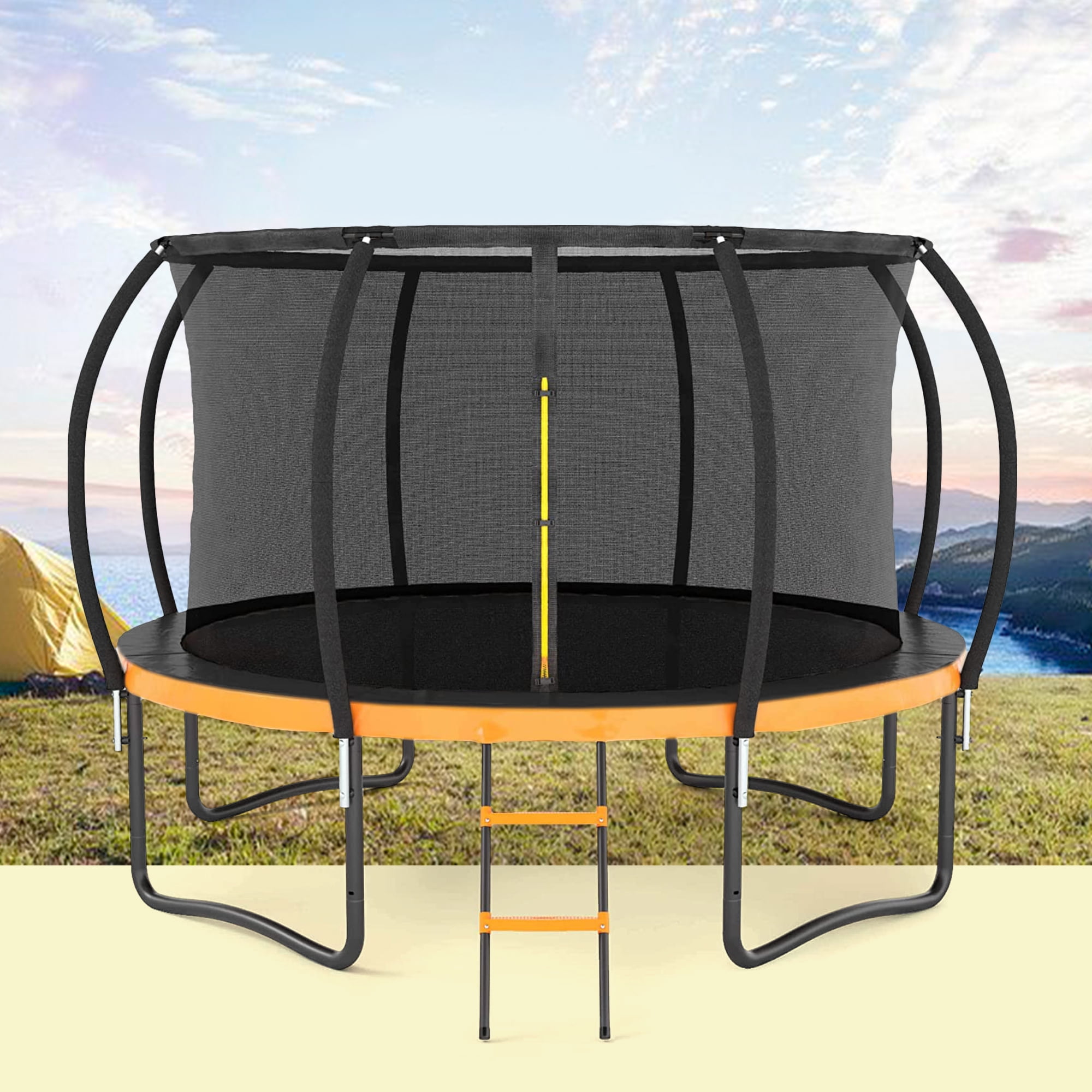14FT Trampoline with Safe Enclosure Net, Ladder and Anti-Rust Coating ...
