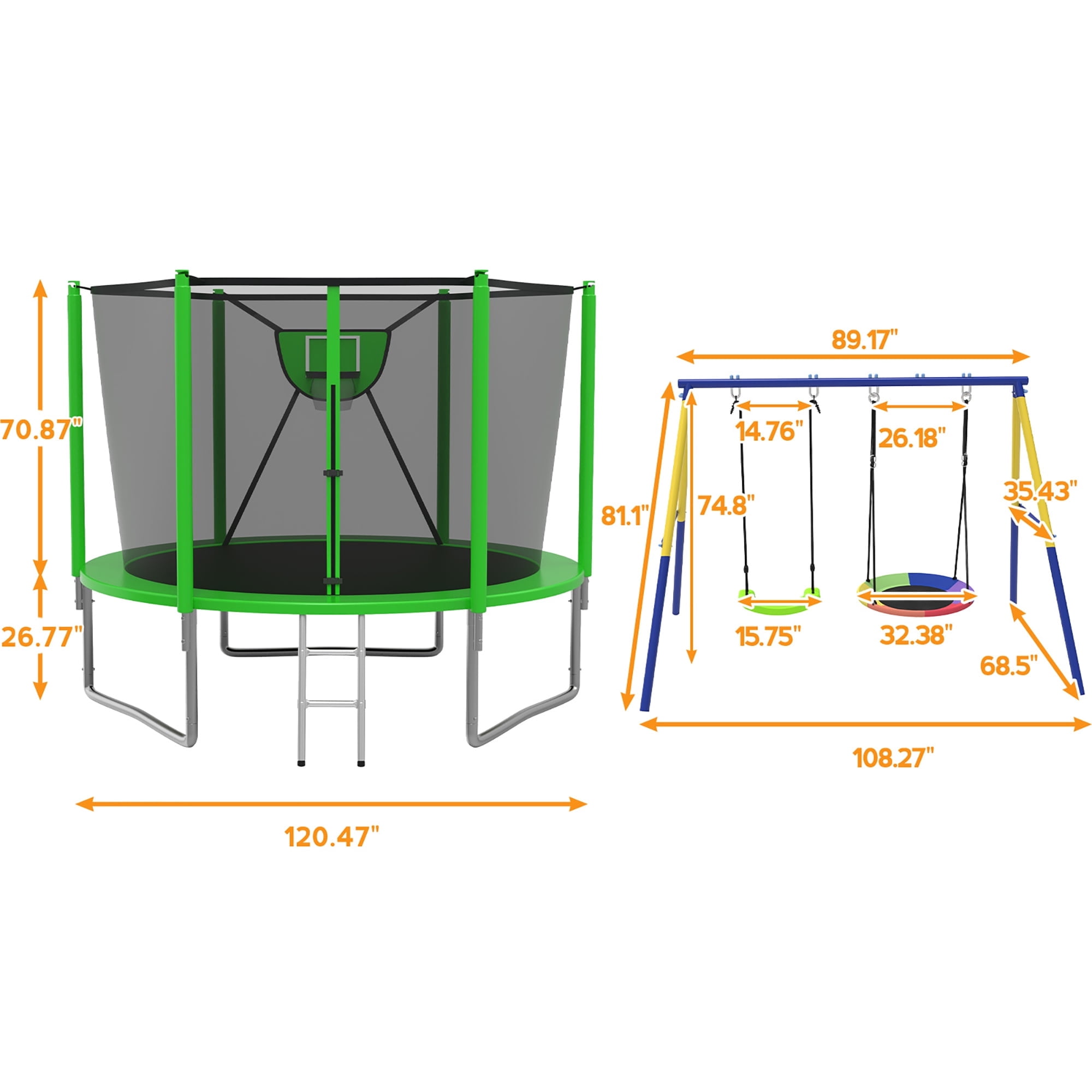 10FT Trampoline with Swing, Recreational Trampoline with Basketball ...