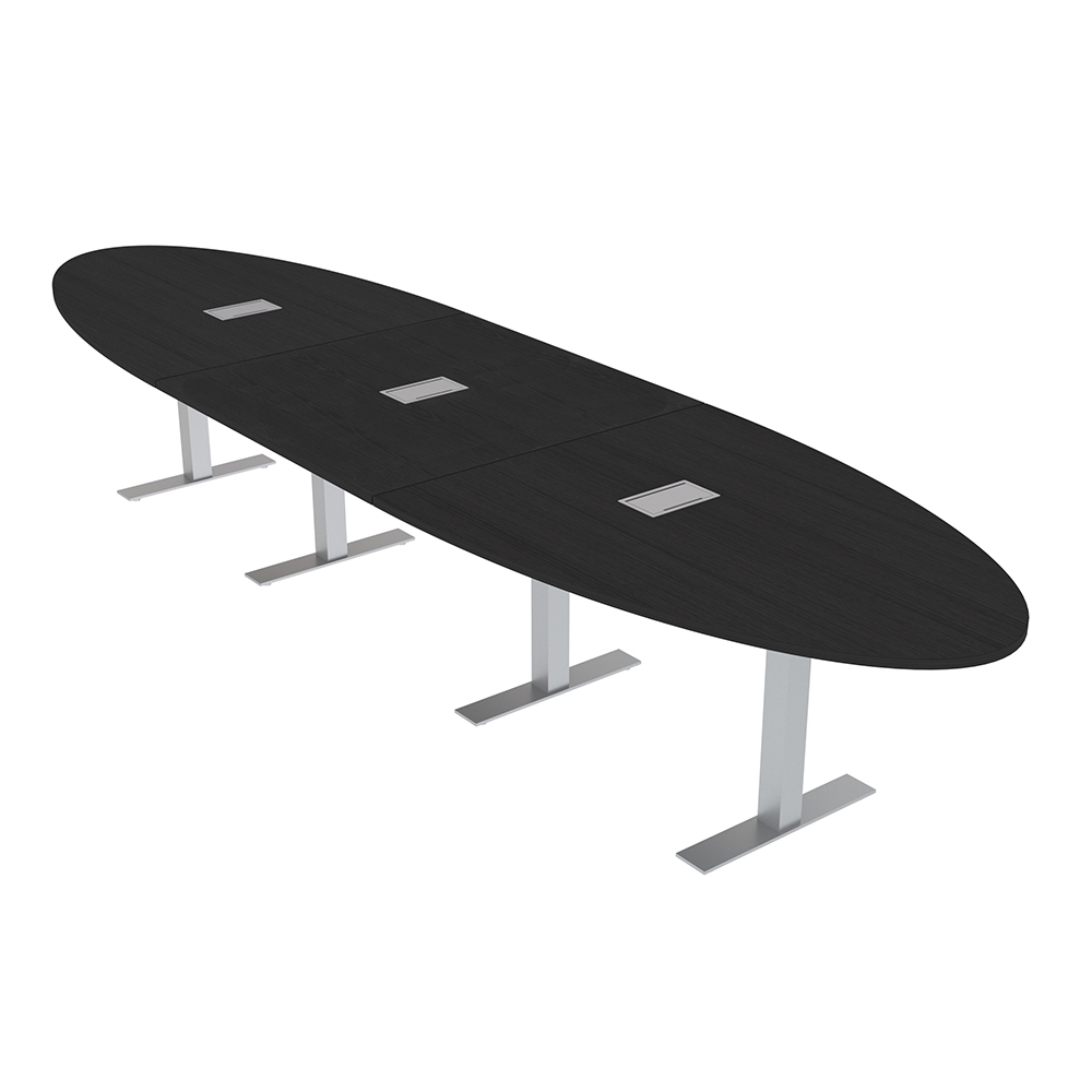 22' Modular Oval Boardroom Table With Metal T Bases And Electric Units ...