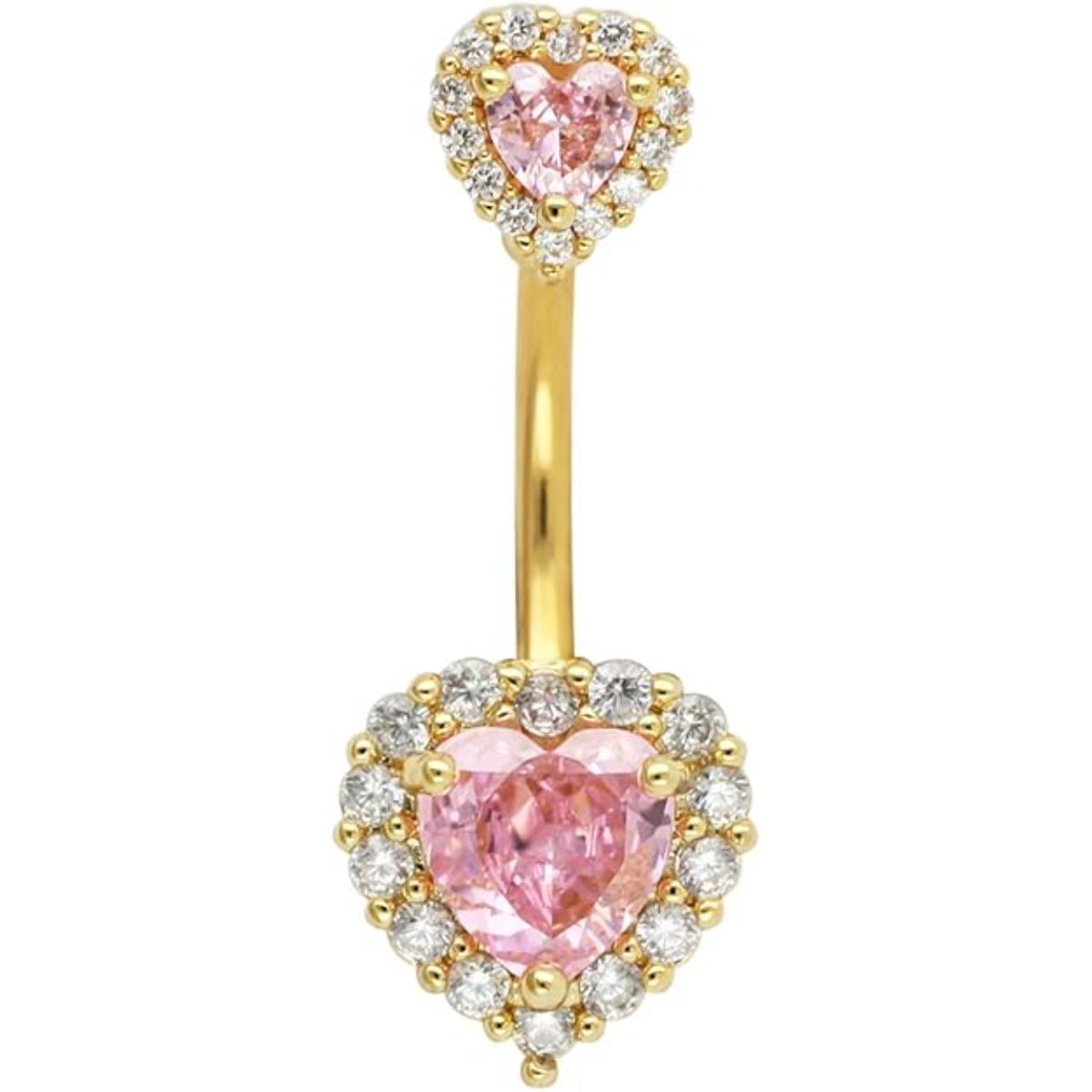 14G(1.6mm) Double Heart Cubic Zirconia Navel Belly Button Ring 316L ...