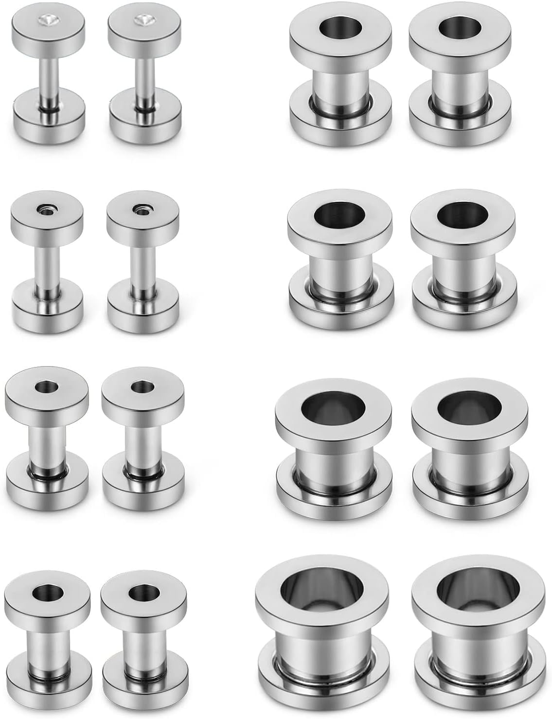 14G 12G 8G 6G 4G 2G 0G 00G Ear Tunnels Stainless Steel Ear Gauges Screw ...