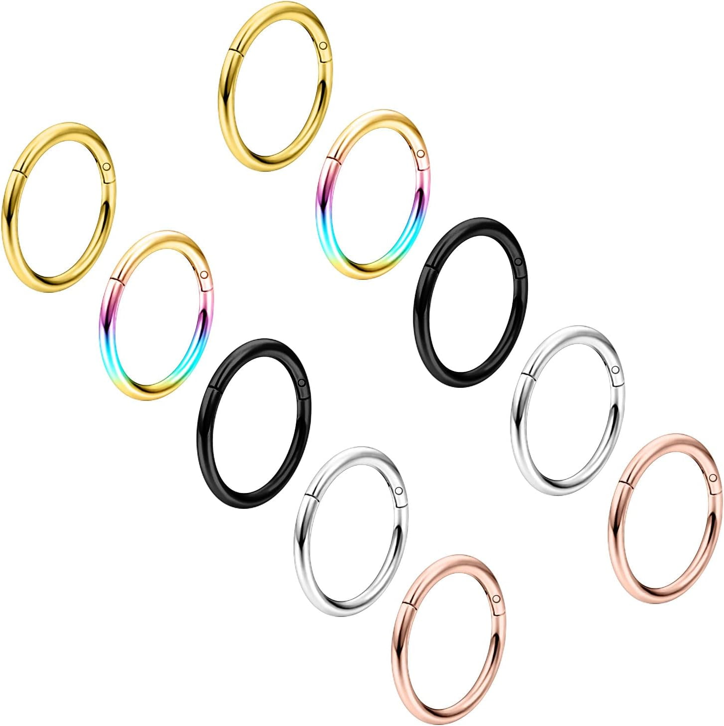 14G 16G 18G Nose Rings Hoops 316L Surgical Steel Hinged Segment Clicker Lip Rings Cartilage ...