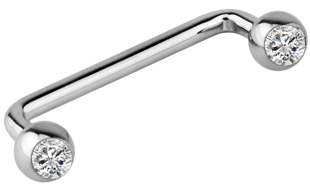 14G 16mm Surgical Steel Double Ball CZ Crystal Staple Surface Piercing ...