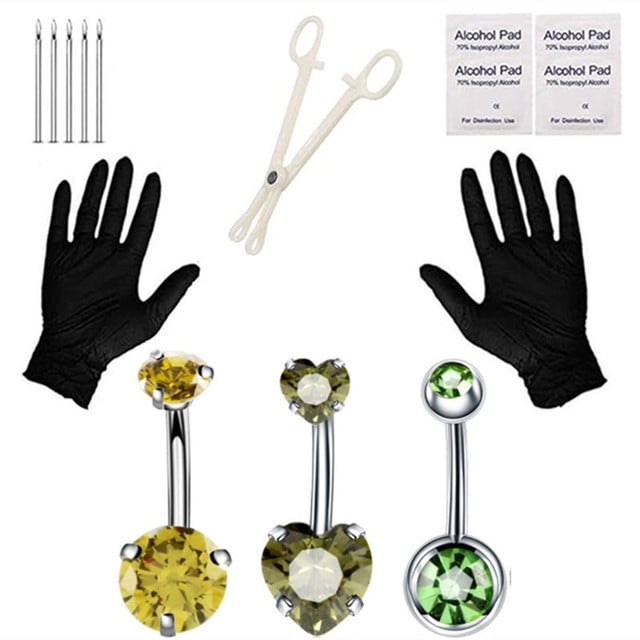 14G Belly Button Ring 316L Steel Piercing Needles And Clamp Belly Kit ...