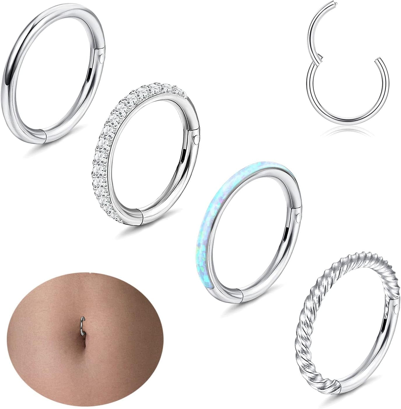 14G Belly Button Ring 316L Surgical Steel Belly Rings Hoop For Women ...
