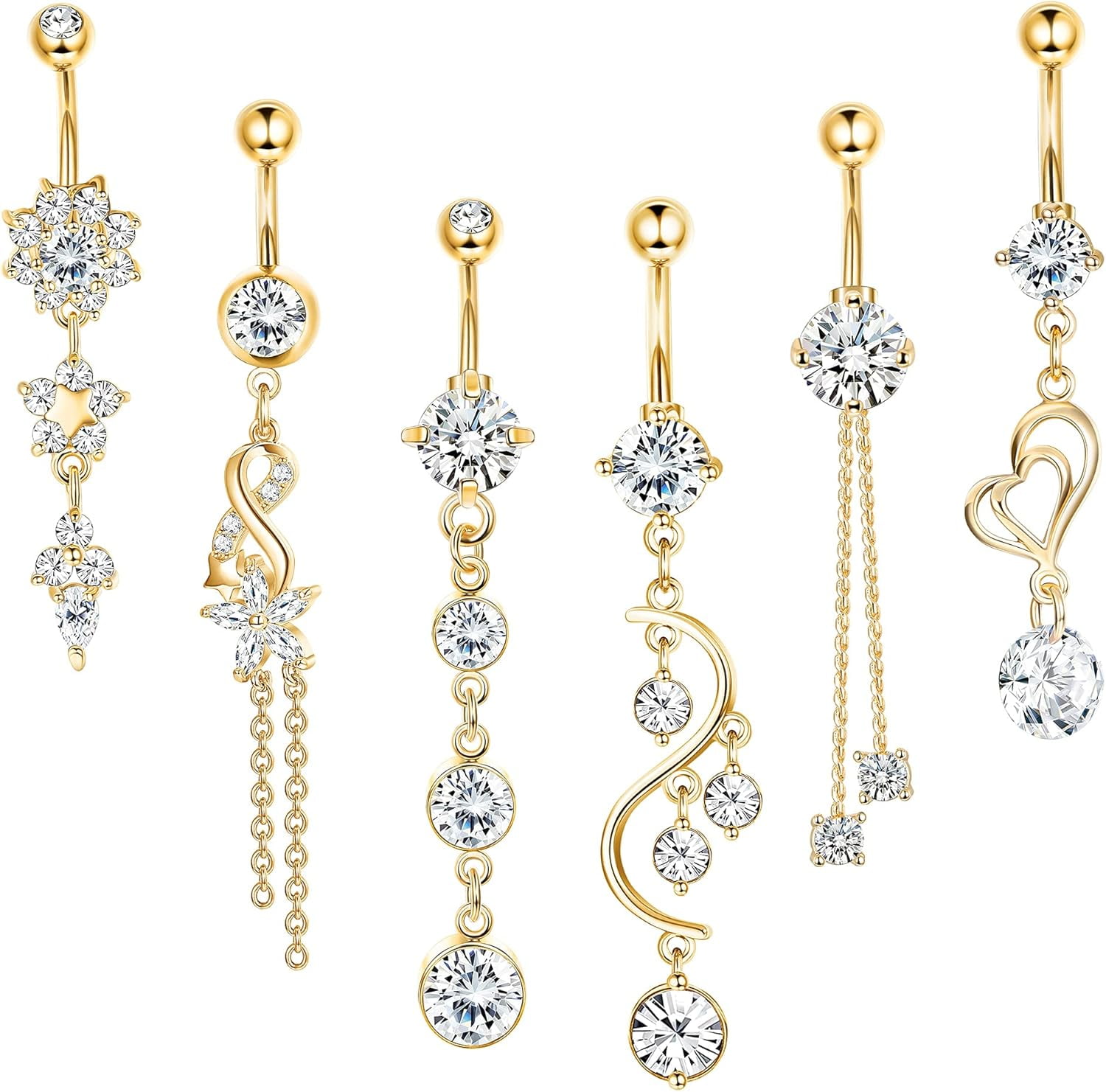 14G Belly Button Rings Dangle For Women Surgical Steel Navel Rings Body ...