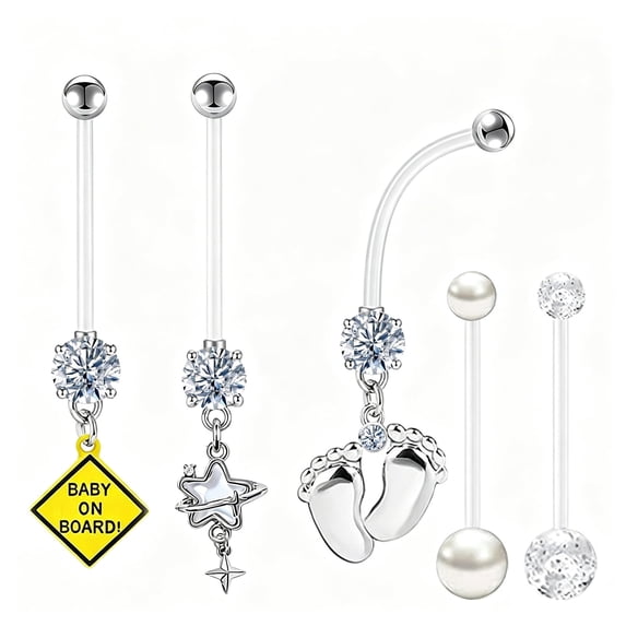 14G Flexible Clear Acrylic Pregnancy Belly Button Ring Stars, Letters ...