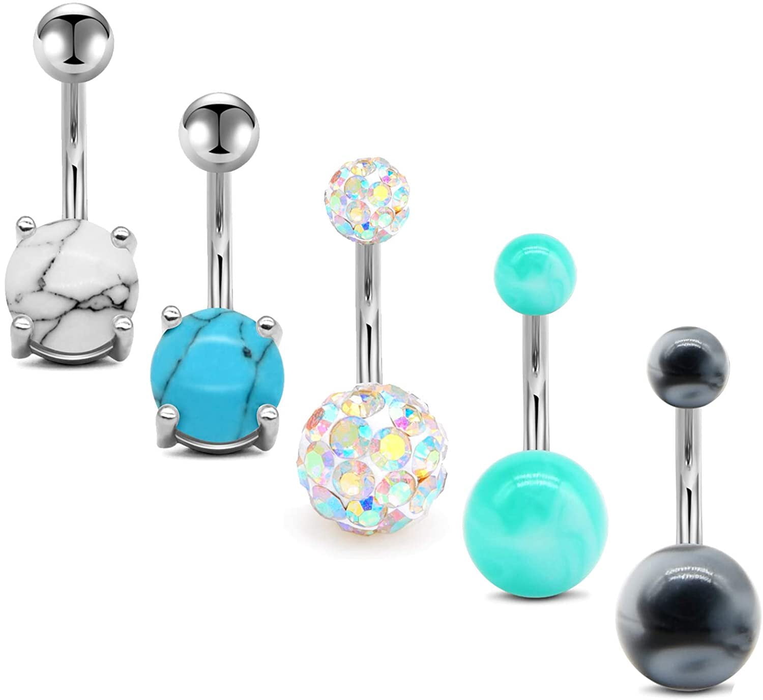 14G Pearl Belly Button Rings Surgical Stainless Steel LAURITAMI Opal ...