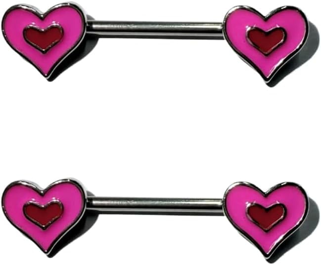14G Quality Pink Enamel Heart Nipple Rings for Women Cubic Zirconia ...