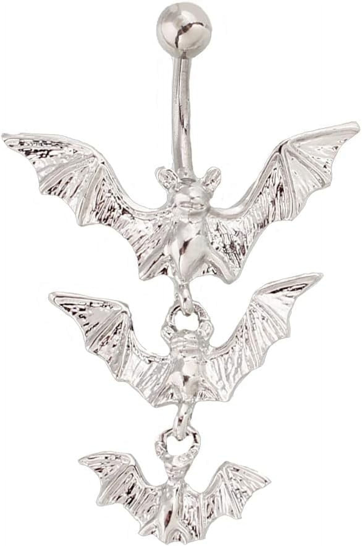 14G Silver Bat Belly Button Rings Stainless Steel Triple Bats Belly ...