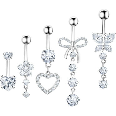 6PCS Pink Heart Belly Button Ring Surgical Steel Belly Rings Women Navel Ring - Walmart.com