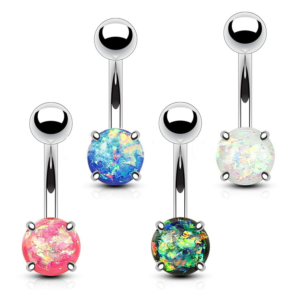 14GA 4pc Opal Glitter Prong Set 316L Surgical Steel Naval Belly Button ...