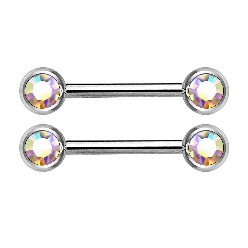 14GA Double Front Facing Gem 316L Surgical Steel Barbell - Nipple Bar ...