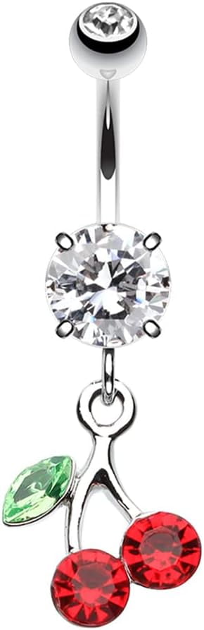 14GA Stainless Steel CZ Crystal Cherry Dangling Belly Button Ring - Walmart.com