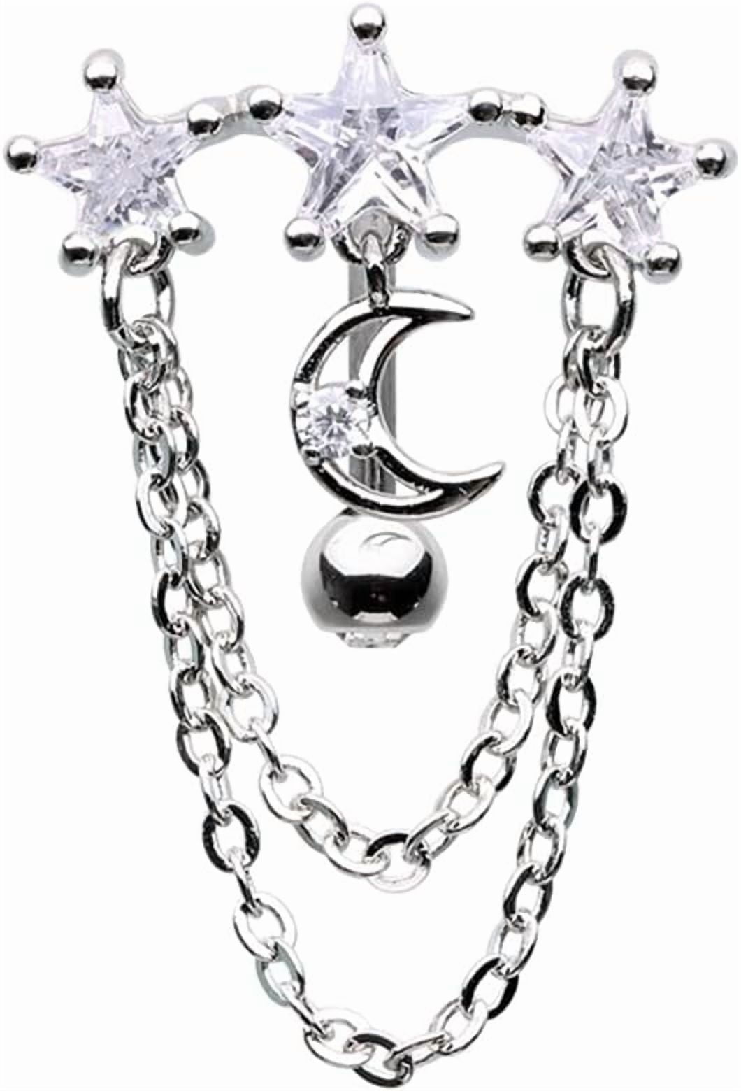 - 14GA Stainless Steel Crystal Dangling Chains Celestial Top Drop ...
