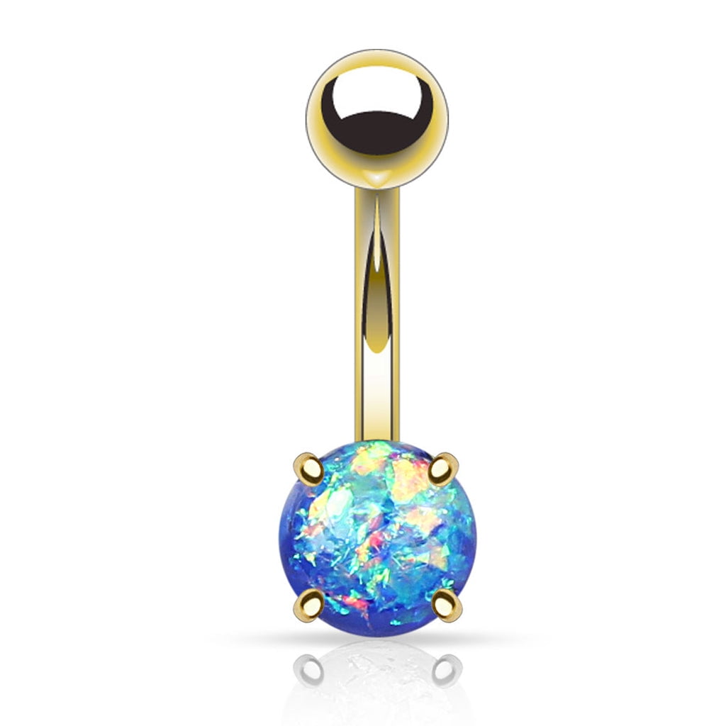 14GA Synthetic Opal Glitter Prong Set Gold IP Over 316L Surgical Steel ...