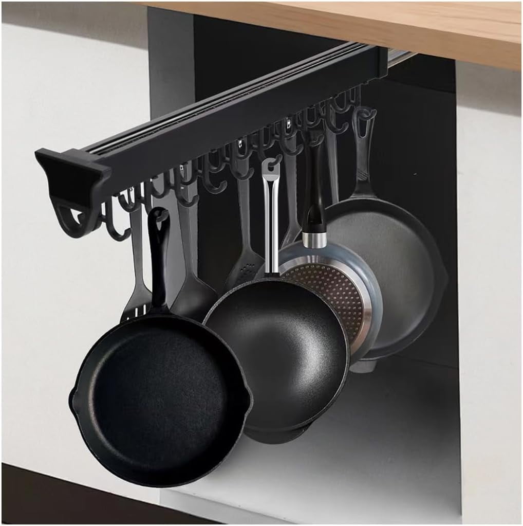 14IN Hanging Pot Rack with 6 Hook for Cabinet Pull Out Pot and Pan ...