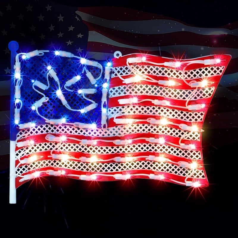 14Inch Patriotic Lighted Window Decoration,American Pride USA Flag ...