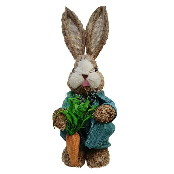 14Inch Sisal Easter Bunny Figurine with Carrot & Basket, Hand-Woven ...