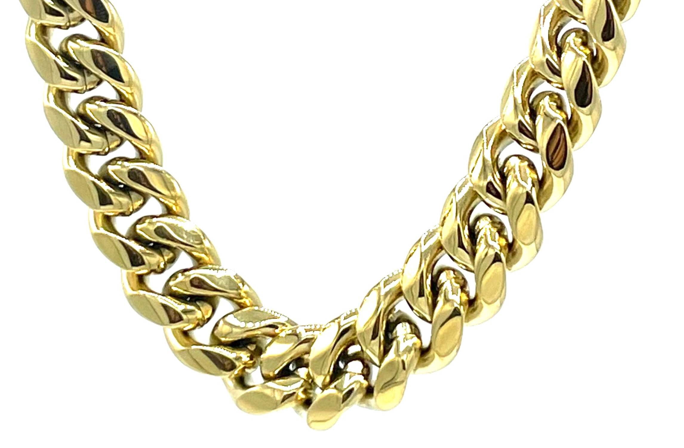 14K 14mm Curb Link Gold Cuban Miami Link Chain Necklace for Men Real ...