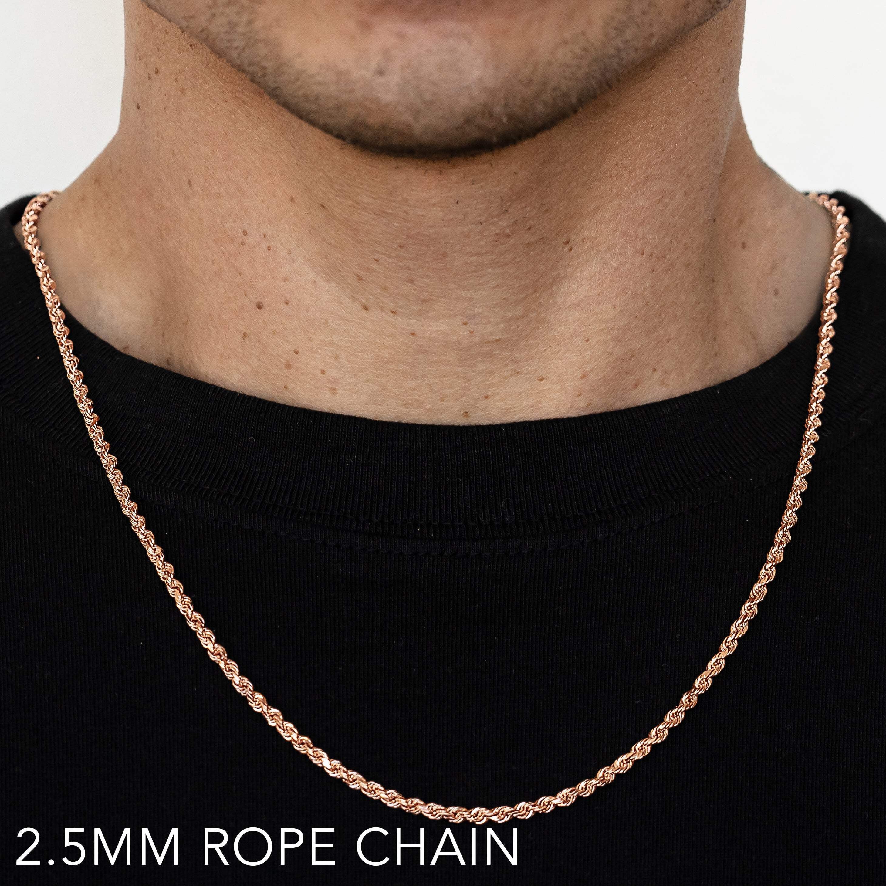 14K 2.5MM ROSE GOLD SOLID DC ROPE 30" CHAIN NECKLACE (AVAILABLE IN LENGTHS 7" - 30") - Walmart.com