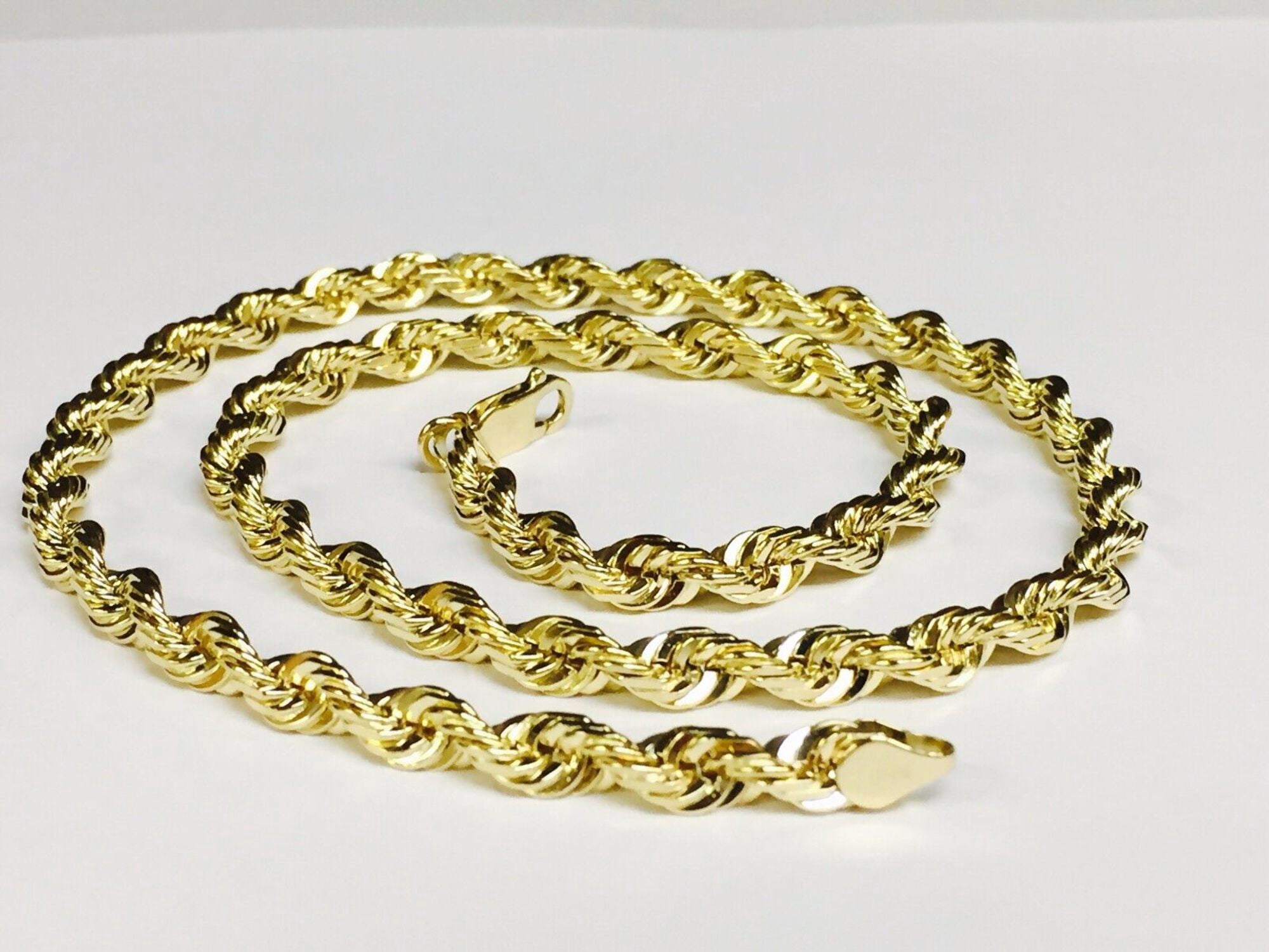 14K 24in Yellow Gold Diamond Cut/TexturedRoyal Rope Chain with Pear ...