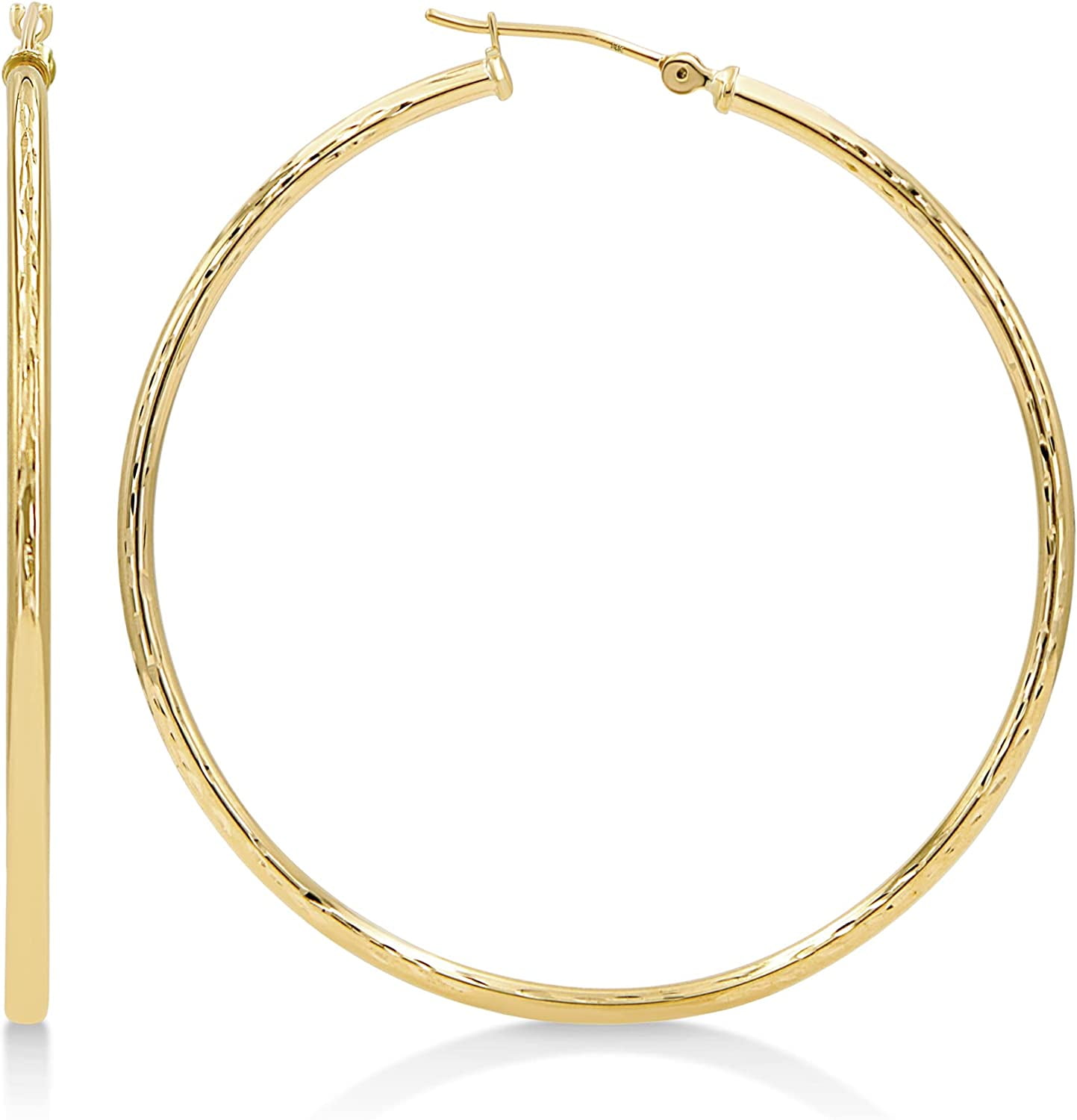14K 2mm Tube Hoop Earrings, Full Diamond Cut 40.0 Millimeters Yellow Gold - Walmart.com