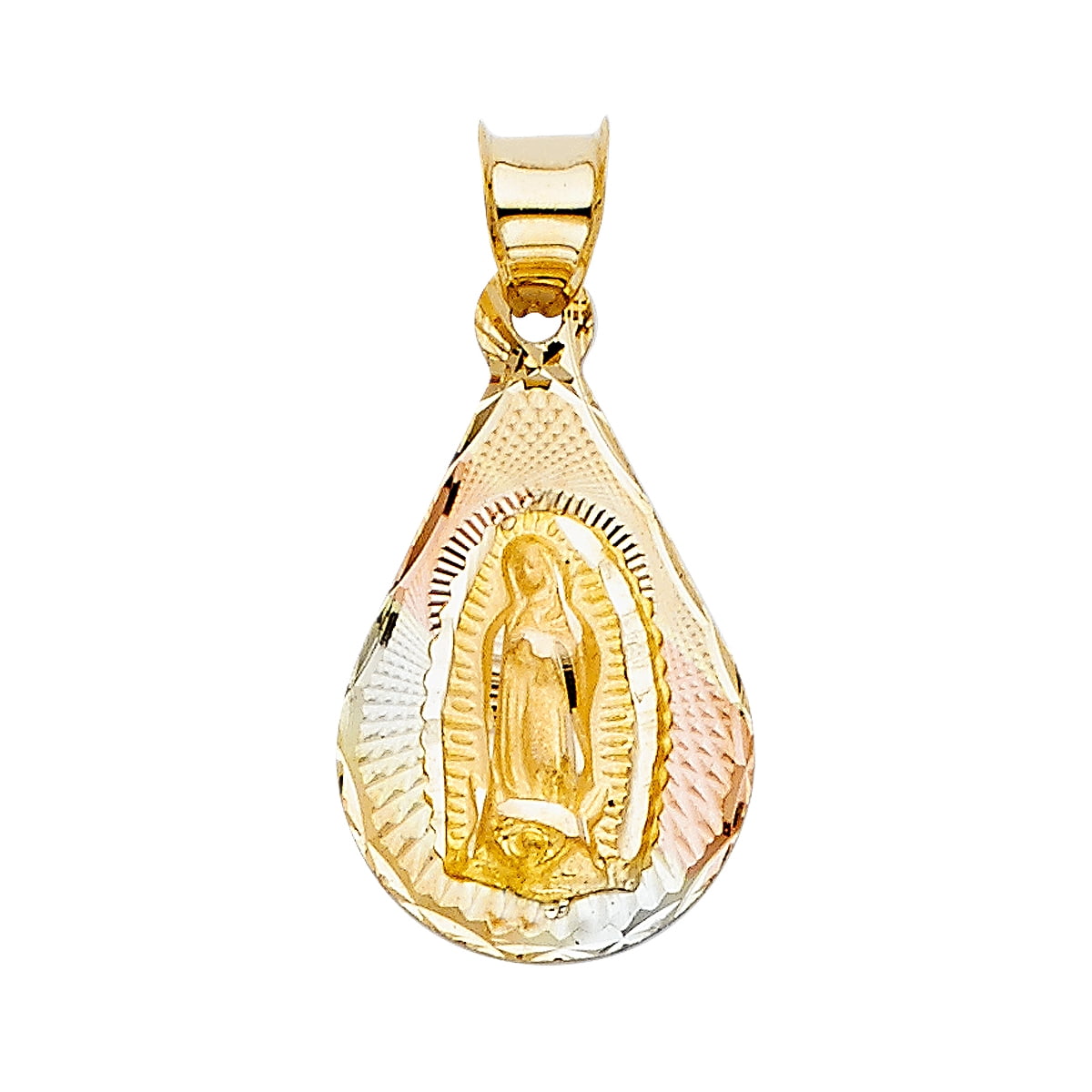 14K 3C Gold Diamond cut Guadalupe Stamp Religious Pendant | Tri Color ...