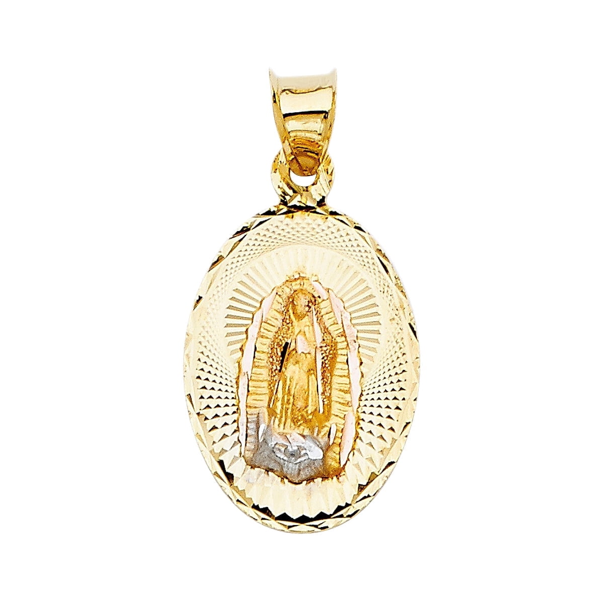 14K 3C Gold Diamond cut Guadalupe Stamp Religious Pendant | Tri Color ...