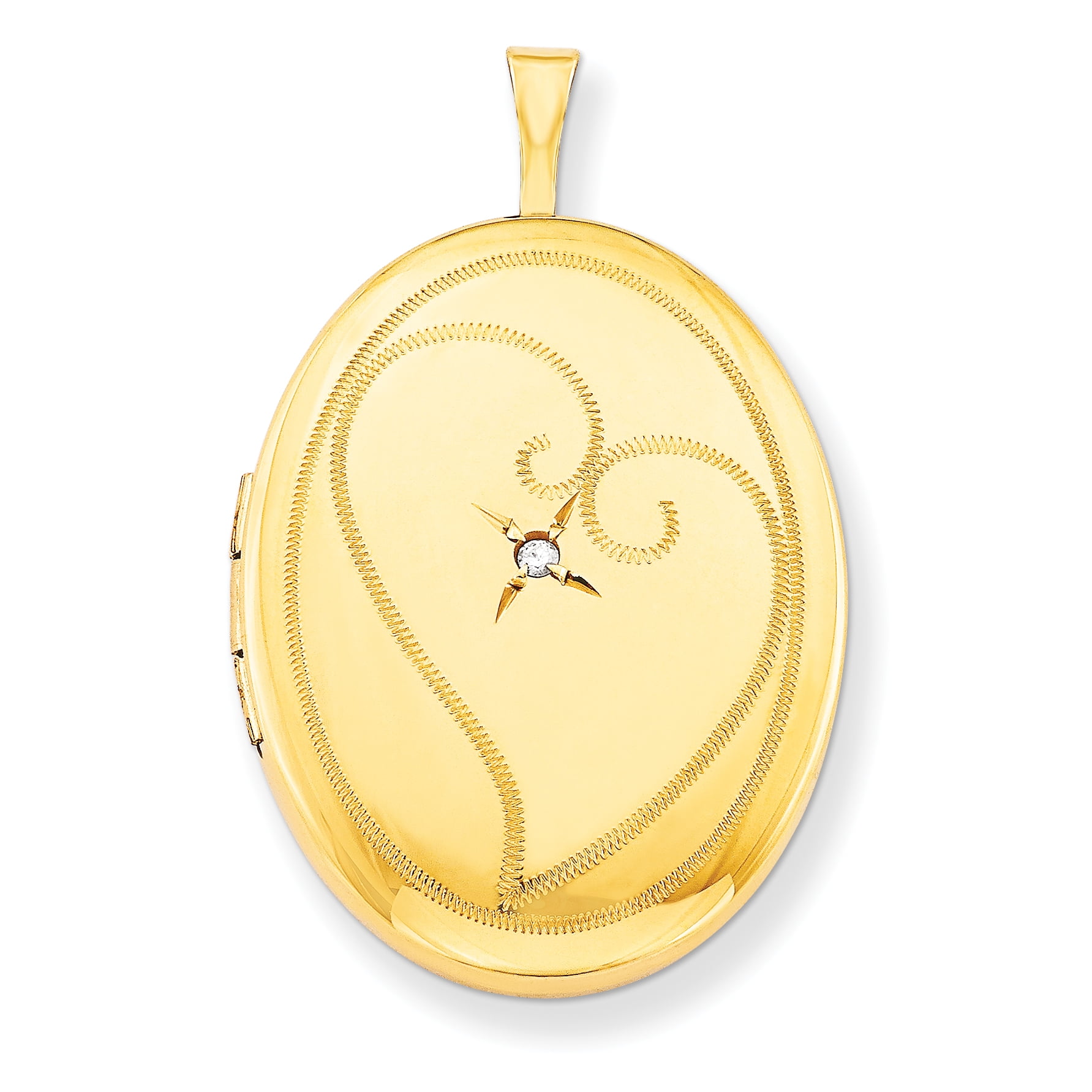 14K Gold 1/20 Gold Filled 26mm Diamond in Heart Oval Locket Pendant ...