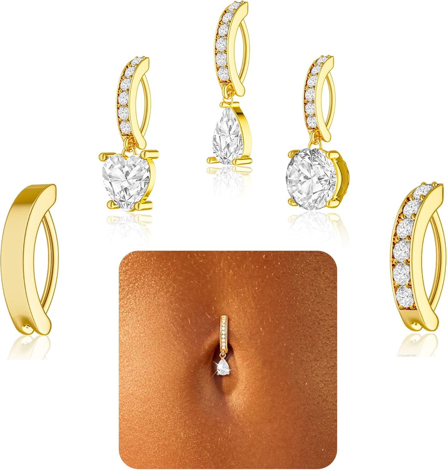14K Gold Belly Button Ring for Women Body Piercing Navel Belly Button ...