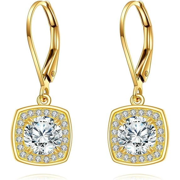 14K Gold Birthstone Earrings Solid Gold AAAAA Cubic Zirconia Square ...