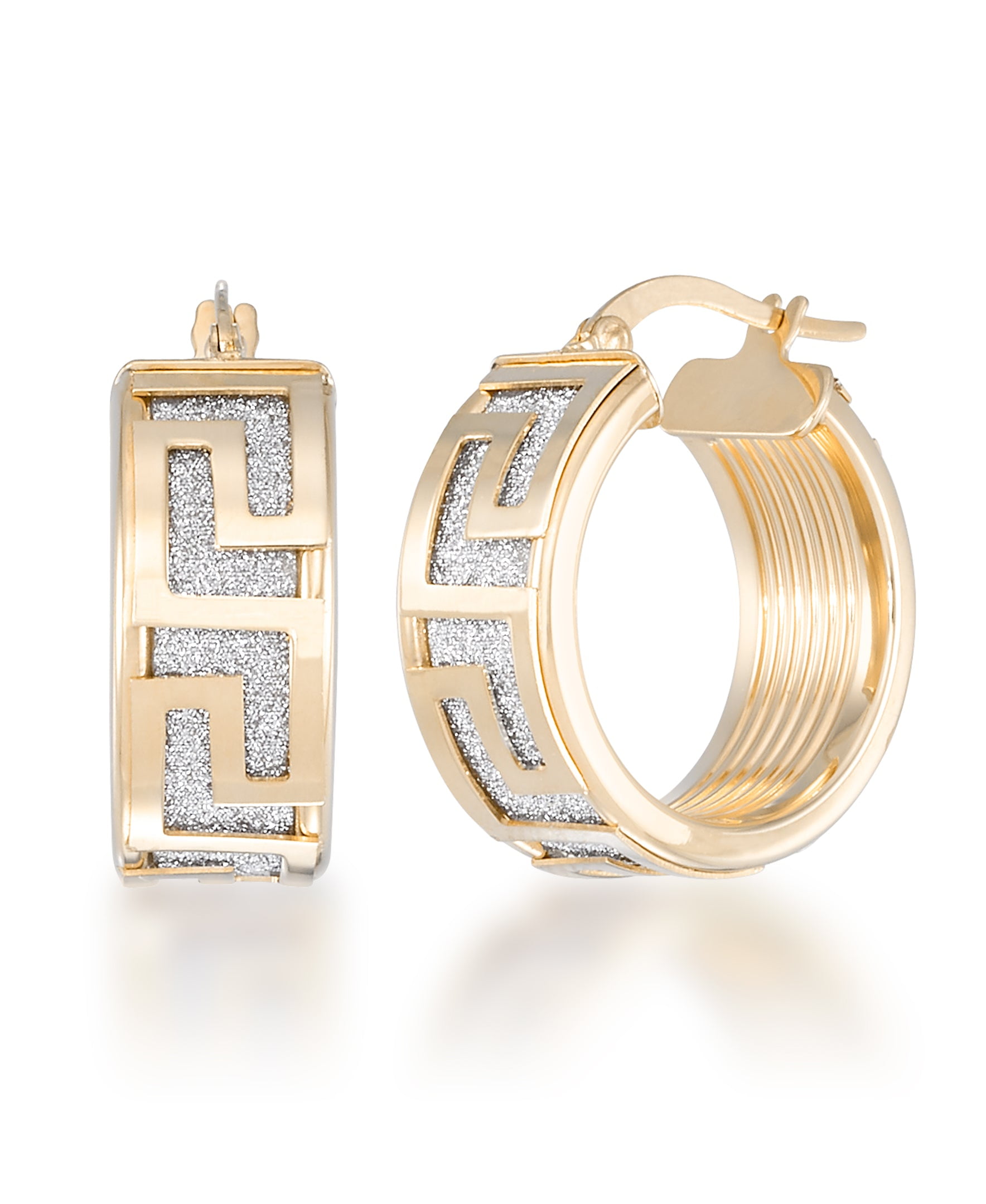 14K Gold Bold Greek Key Band Hoop with Glitter Inlays, Made in Italy ...