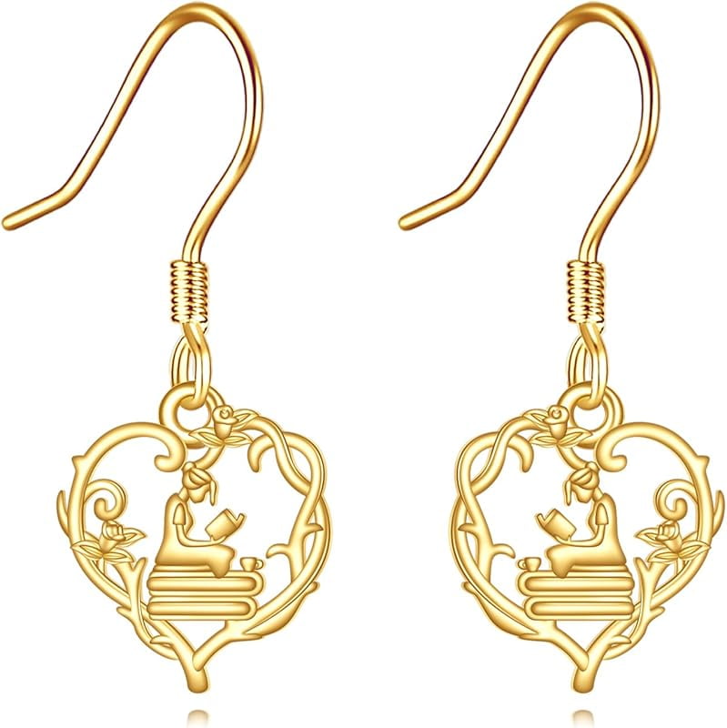 14K Gold Book Earrings for Women Yellow Gold Book Lover Dangle Earrings ...